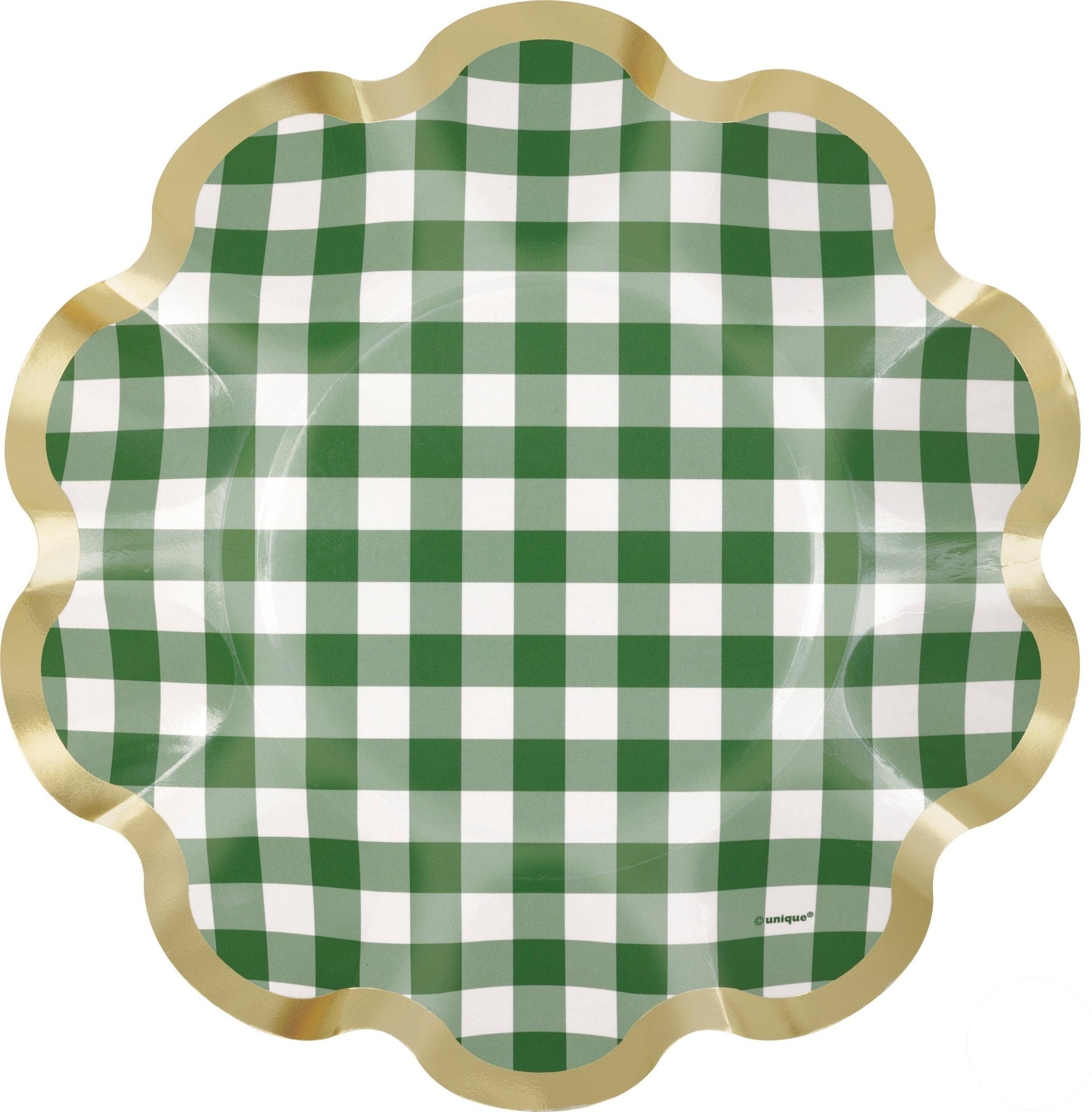 Green Gingham Paper Bowl Plates Featuring Gold Foil Rim - Stesha Party