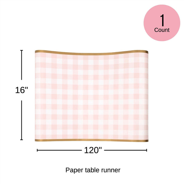Pink Gingham Paper Table Runner - Stesha Party