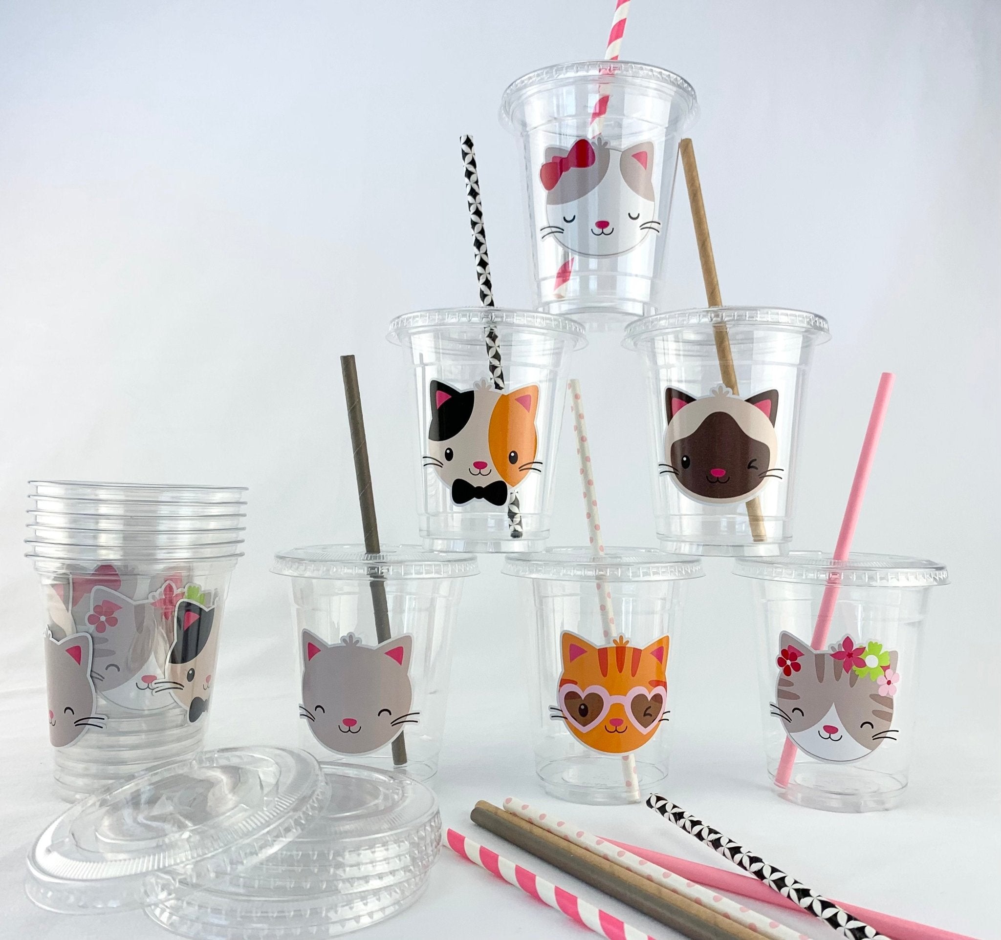 Disposable Plastic Cat Party Cups for Drinks or Favors - Stesha Party