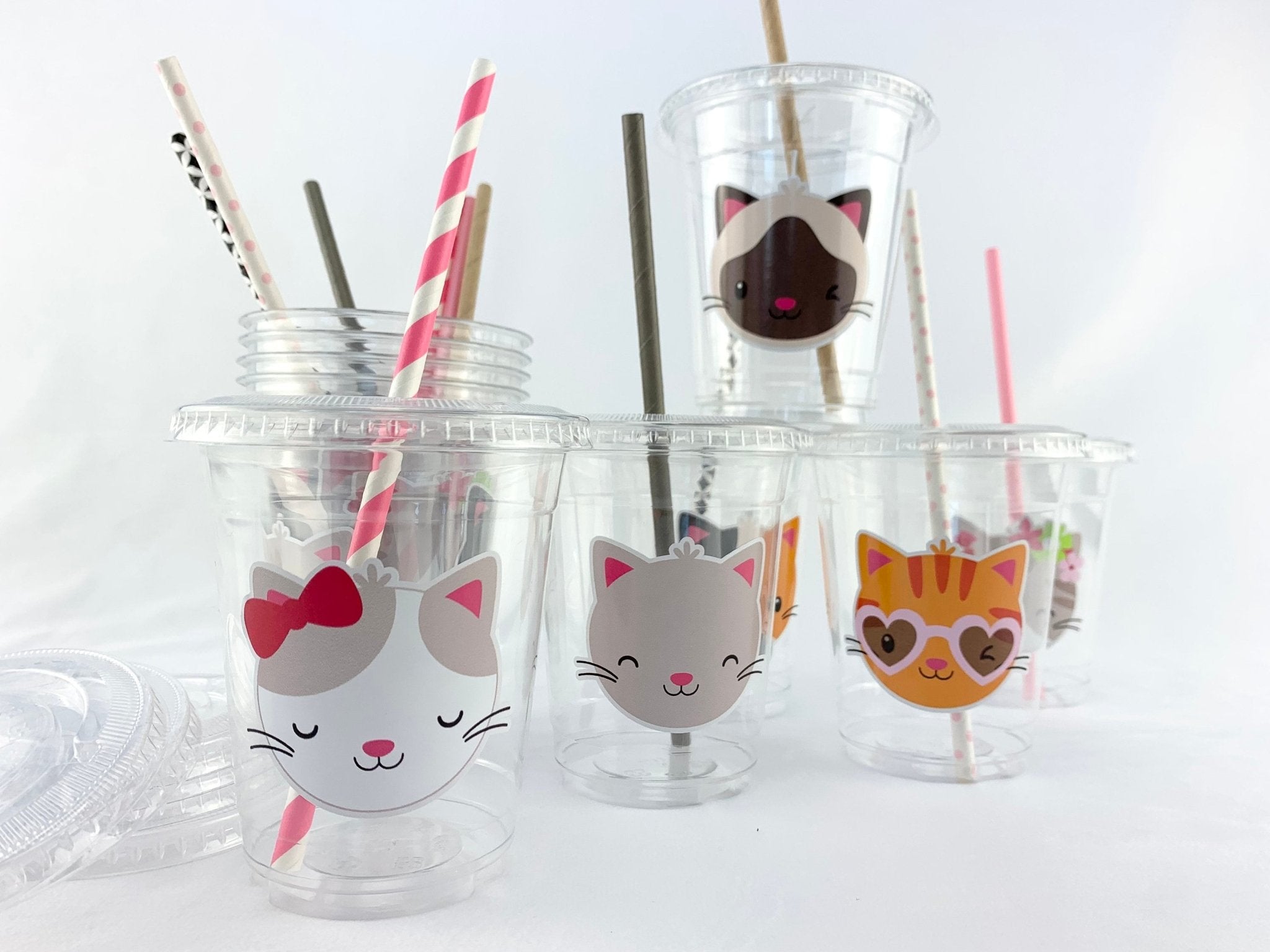 Disposable Plastic Cat Party Cups for Drinks or Favors - Stesha Party