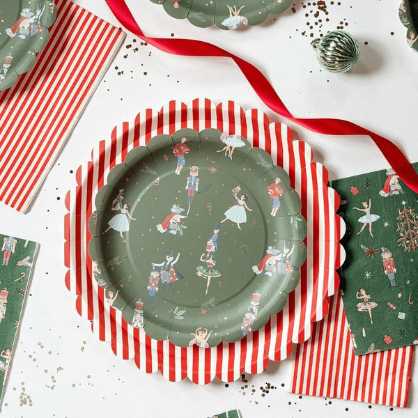 Red Stripe Dinner Plates for Birthday Party Decorations - Stesha Party