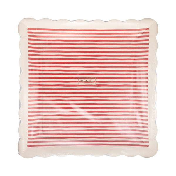 Red Striped Paper Plates 10” - Stesha Party - christmas, plate, plates