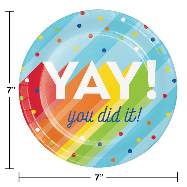 Yay You Did It Rainbow Graduation Paper Plates & Napkins - Stesha Party
