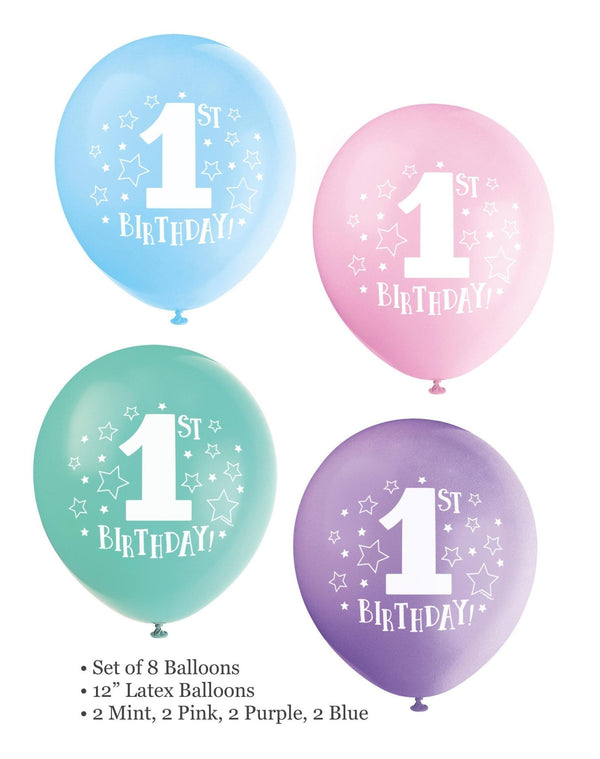 "1st Birthday" Pastel Party Balloons - Stesha Party