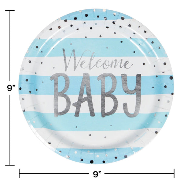 Blue & Silver "Welcome Baby" Plates - Stesha Party